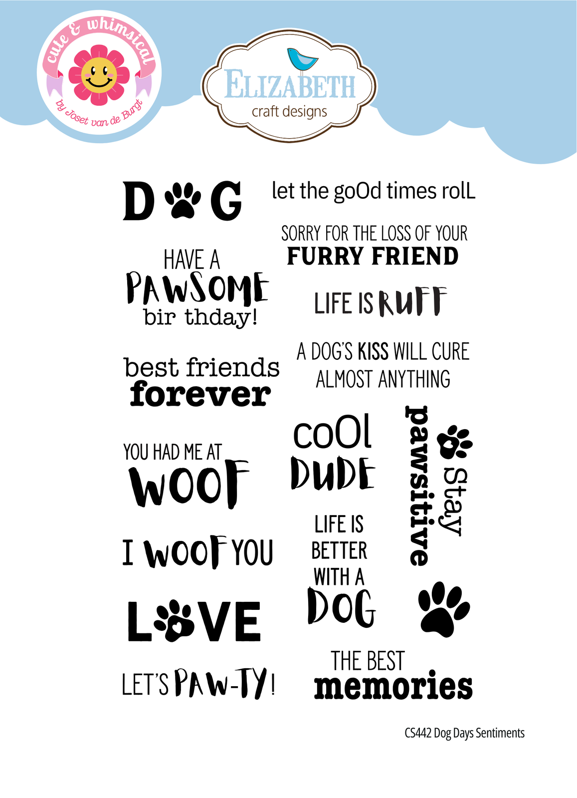 Elizabeth Craft Dog Days Sentiments Stamp from the Dog Days Collection ...